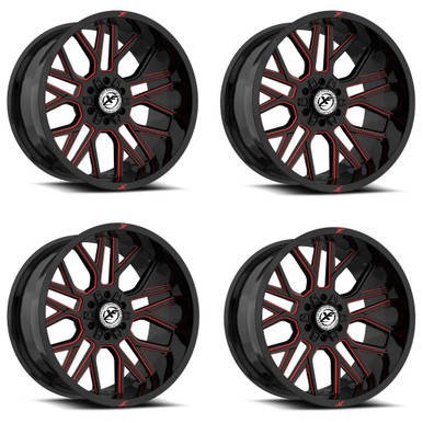 Set 4 20" XF Off-Road XF-235 Gloss Black & Red Milled 20x9 Wheels 5x5 ...