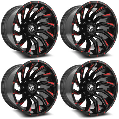 Set 4 20" XF Off-Road XF-224 Gloss Black Red Milled 20x10 Wheels 5x5 ...