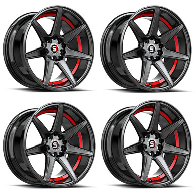 Set 4 18" Spec-1 SP-73 Gloss Black & Red Undercut 18x8 Wheels 4x100 4x4 ...