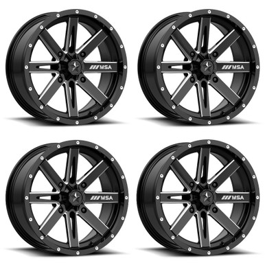 Set 4 14" MSA Offroad M41 Boxer 14x7 4x137 Black Milled Wheels 10mm ...