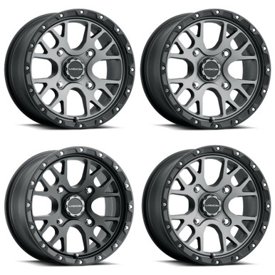 Set 4 14" Vision ATV 545 Rocker Satin Grey Wheels 14x7 4x136 Rims 38mm ...