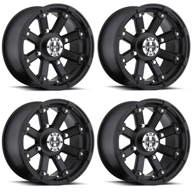 Set 4 14" Vision ATV 393 Lockout Matte Black Wheels 14x8 4x136 Rims -10 ...