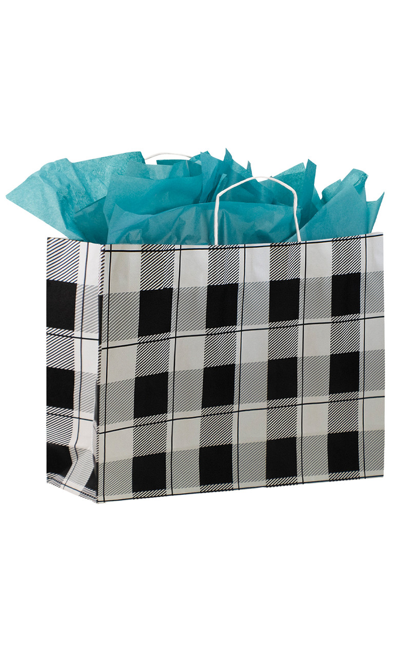 Large Buffalo Check Paper Shopping Bags - Case of 100