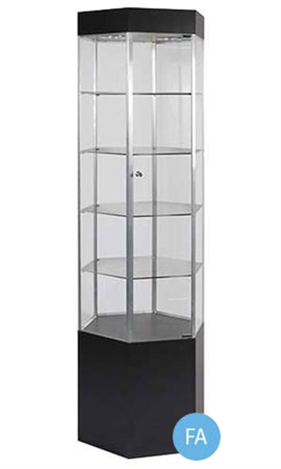Hexagonal Black Metal Framed Tower Display Case with Light | Store ...