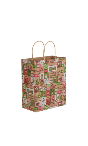 Medium (Cub) - Modern Holiday Paper Shopping Bags - Case of 100