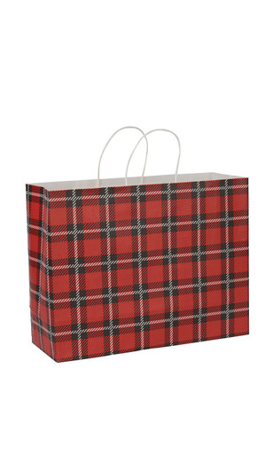 Large (Vogue) - Holiday Red Plaid Paper Shopping Bags - Case of 100