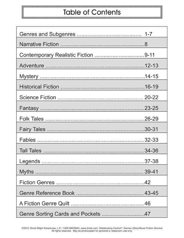 Dinah Zike's Notebooking Central Notebook Foldables Genre: Story/Novel ...