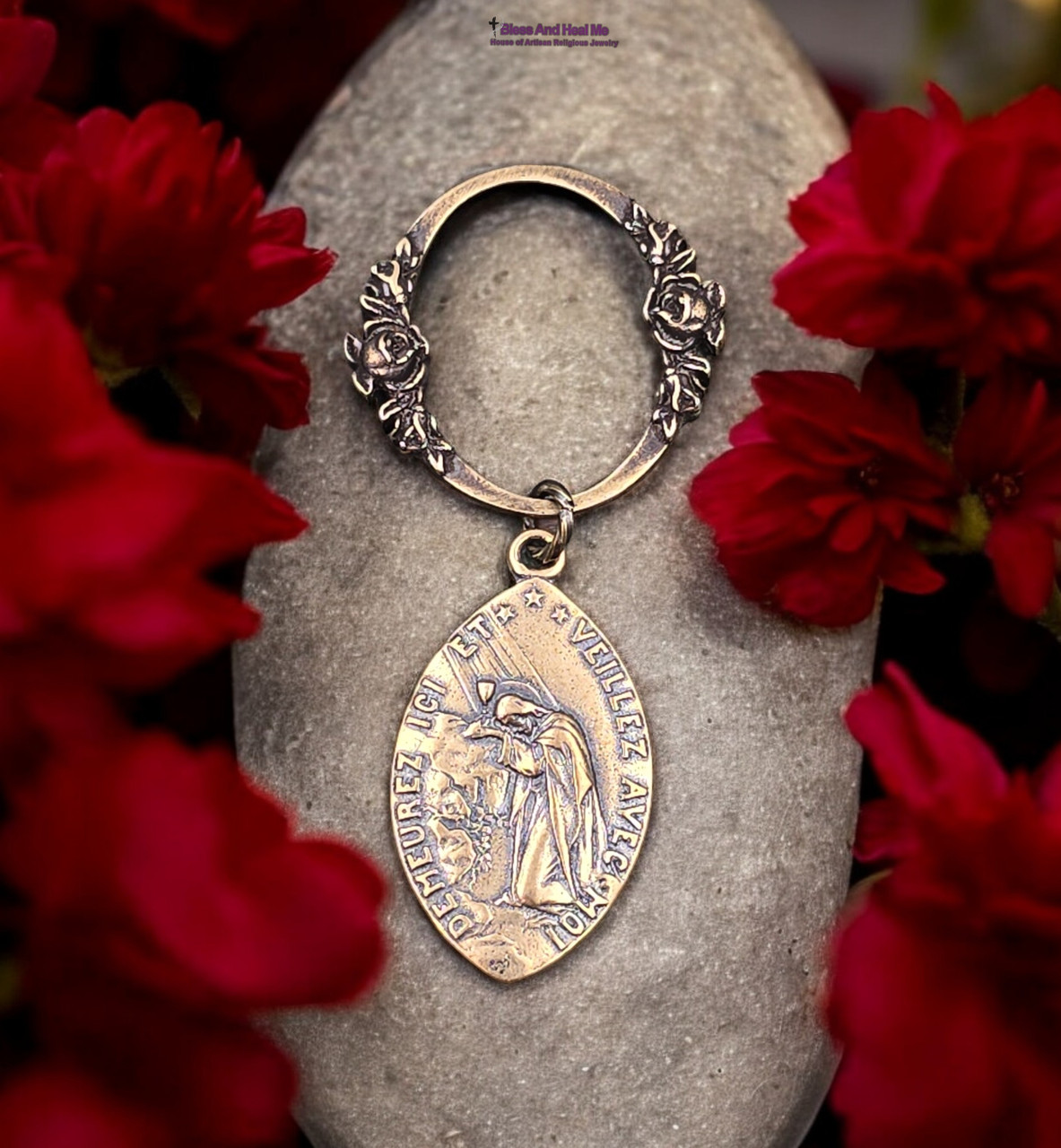 Jesus in Gethsemane & Sacred Heart Bronze Chaplet | Floral Prayer Ring