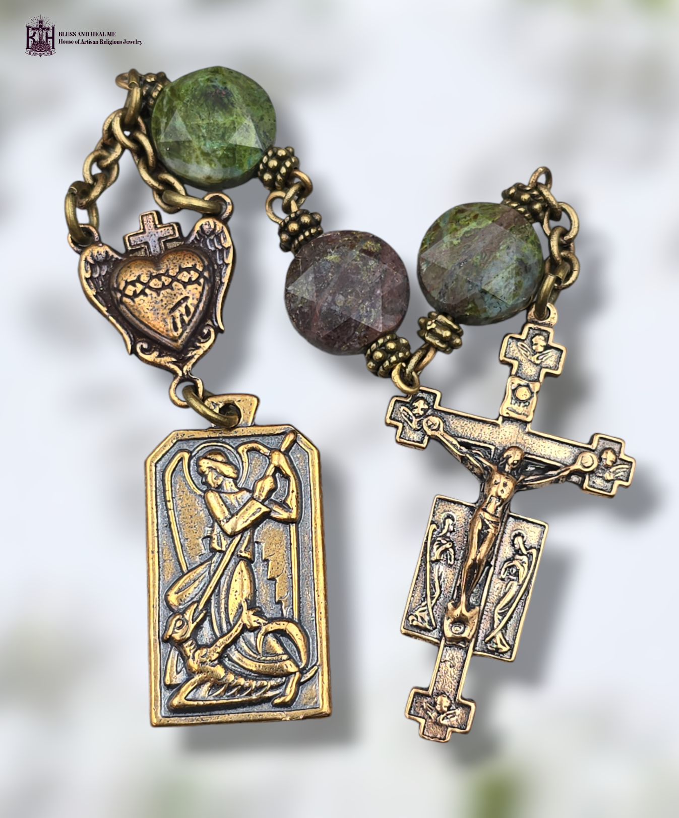 St Joseph Archangel Michael Sacred Heart Bronze Bloodstone Jasper Mens ...