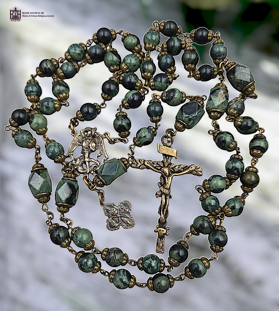 St Joseph Archangel Michael Sacred Heart Bronze Bloodstone Jasper Mens ...