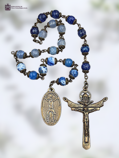 Holy Trinity & Eucharist Heirloom Chaplet – Bronze with Blue Agate