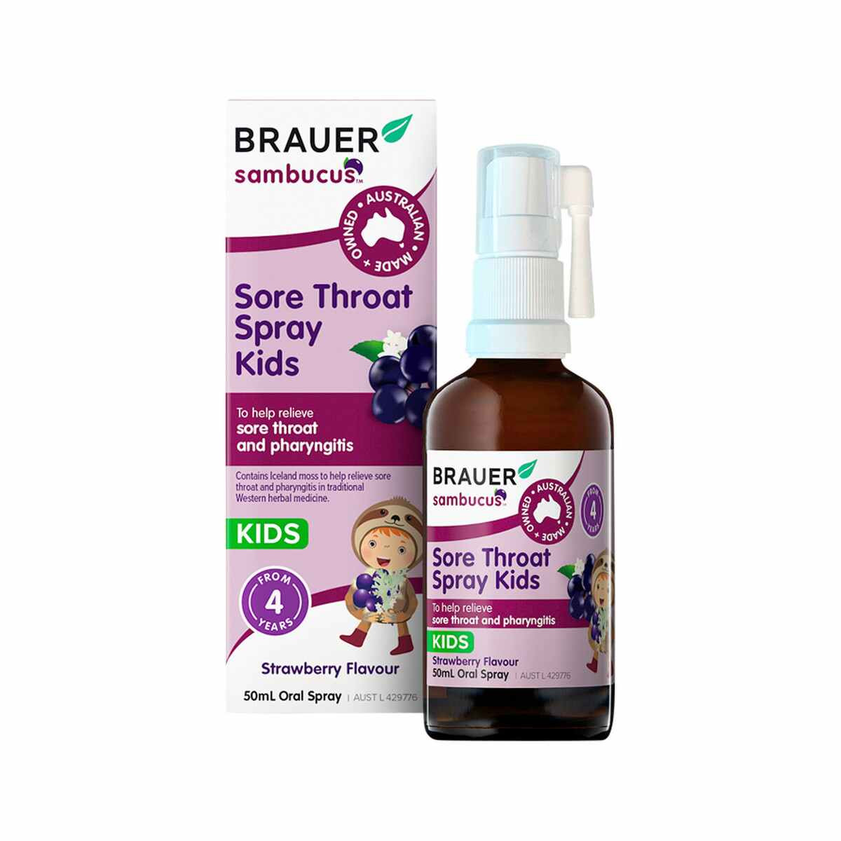 Brauer Sambucus Kids Sore Throat Spray Strawberry 50ml - Natural Chemist