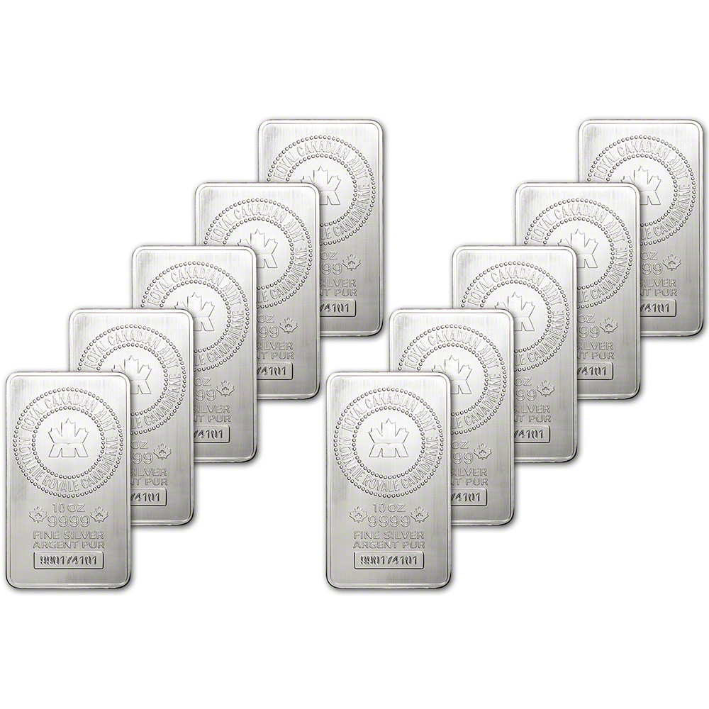 TEN (10) 10 oz. RCM Silver Bar - Royal Canadian Mint .9999 Fine [SILVER ...