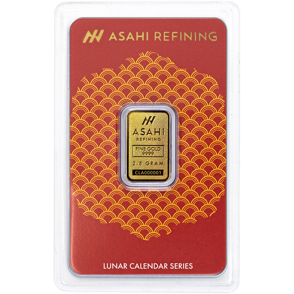 2.5 gram Gold Bar Asahi Refining Lunar Snake .9999 Fine in Sealed Assay ...