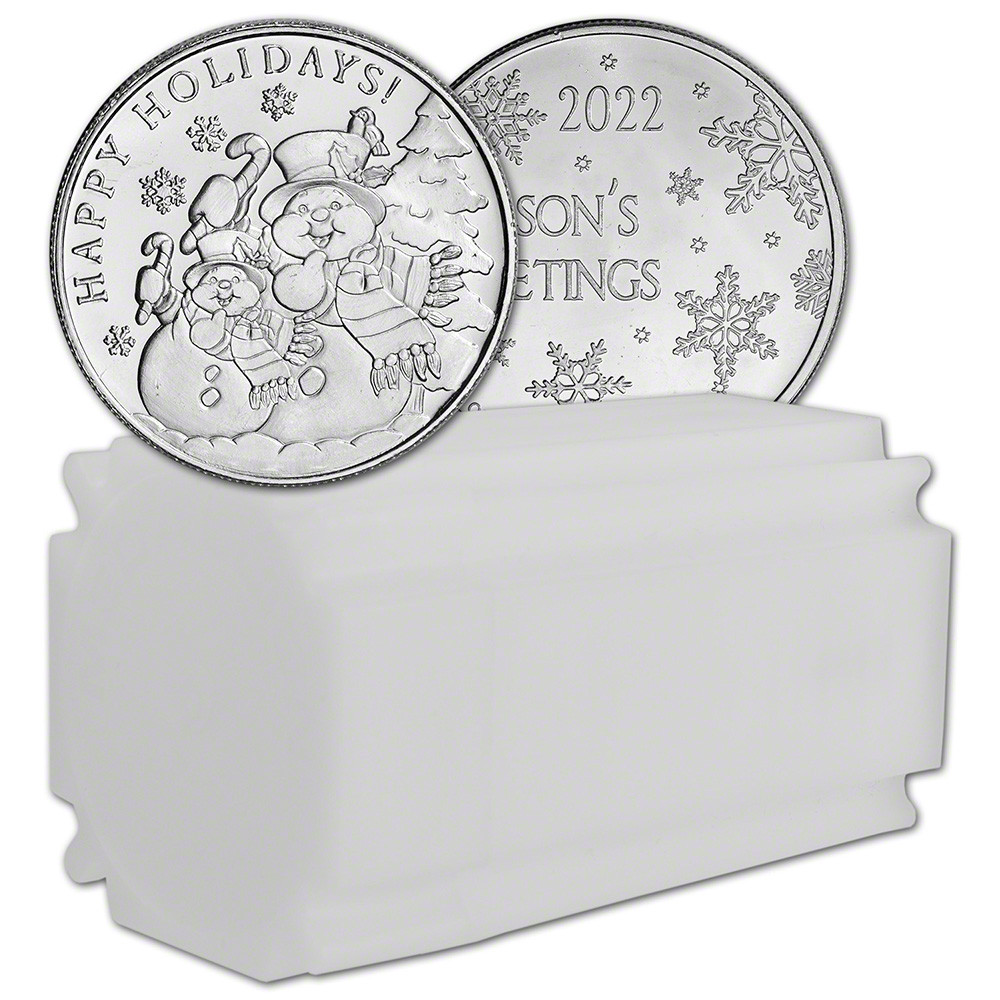 TWENTY (20) 1 oz Highland Mint Silver Round 2022 Snowman .999 Roll Tube ...