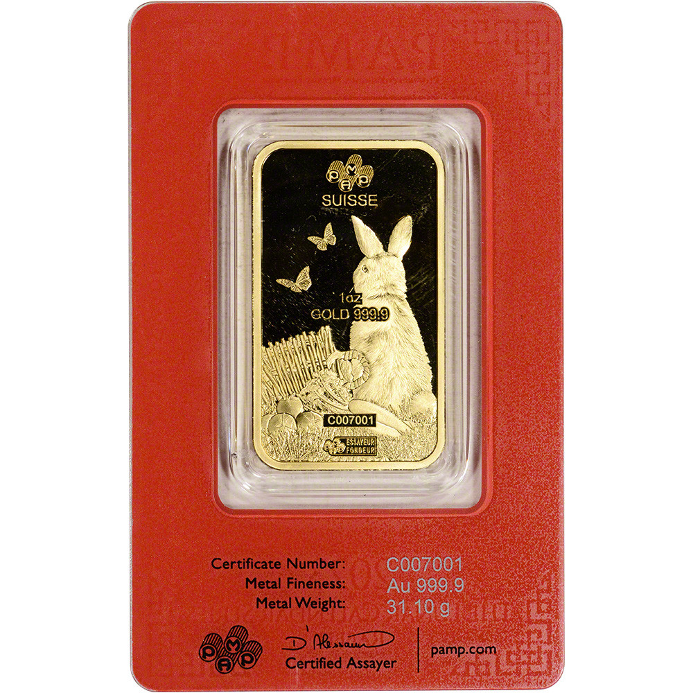 1 oz Gold Bar - PAMP Suisse - Lunar Year of the Rabbit - 999.9 Fine in ...
