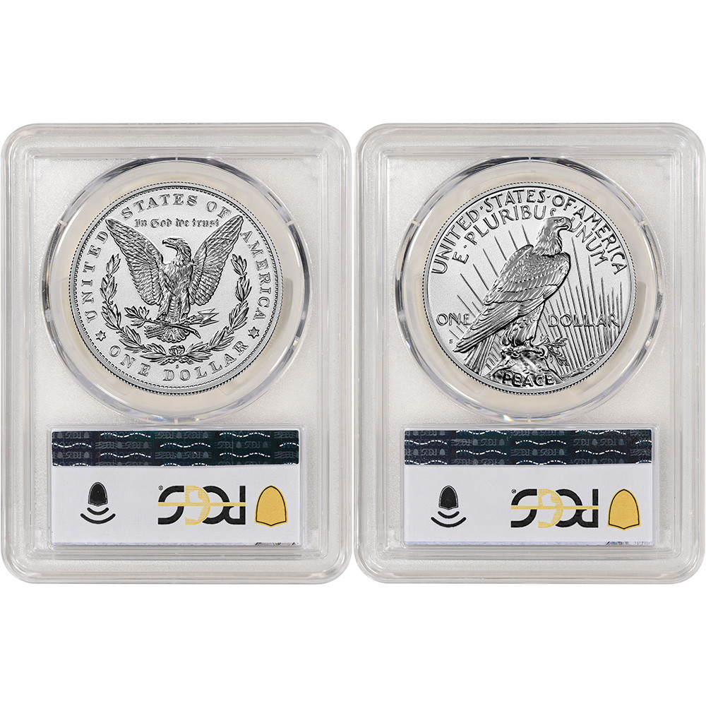 2023 S US 2 Coin Morgan Peace Silver Dollar Reverse Proof Set PCGS PR70 ...
