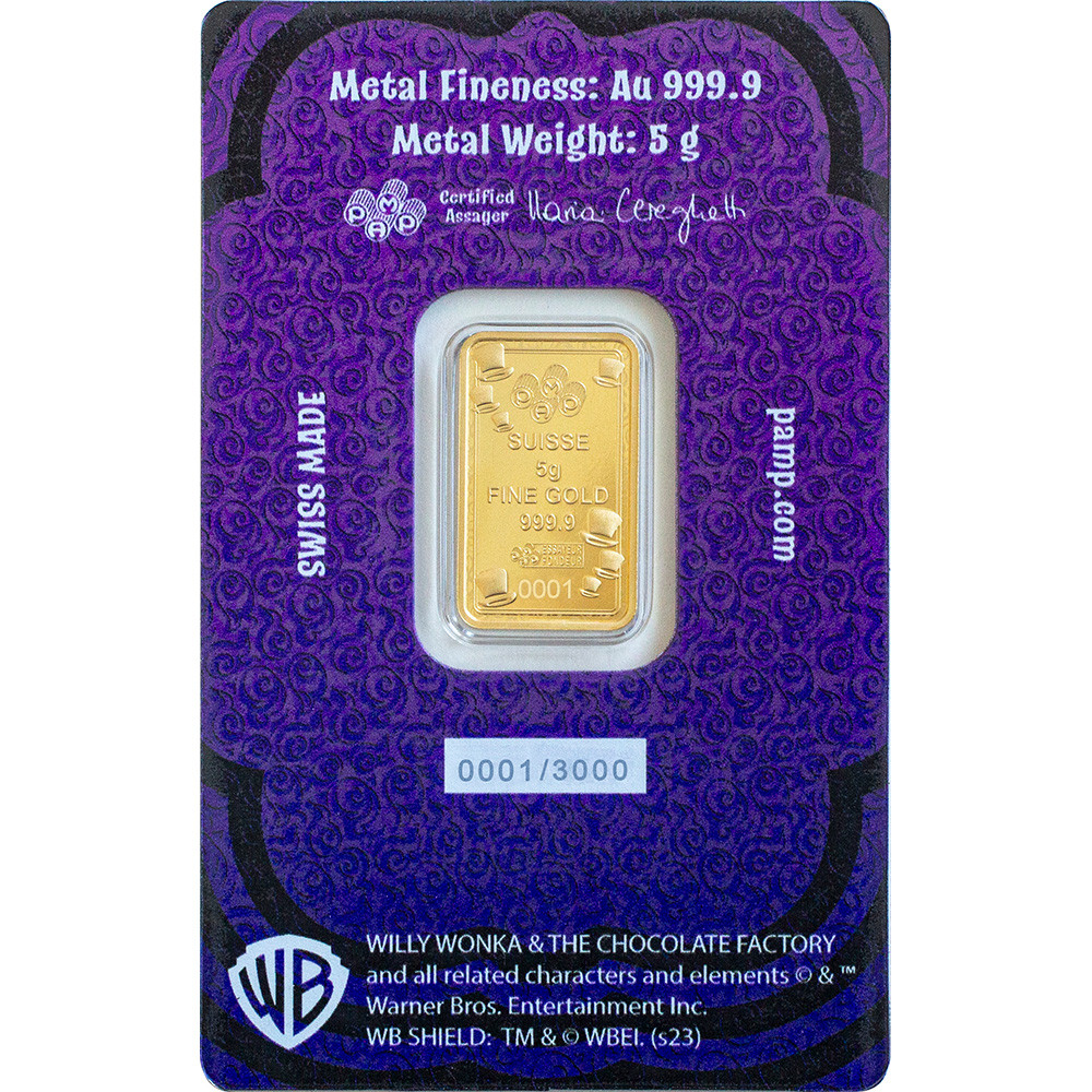 5 gram Gold Bar PAMP Suisse - Willy Wonka Golden Ticket 999.9 Fine in ...