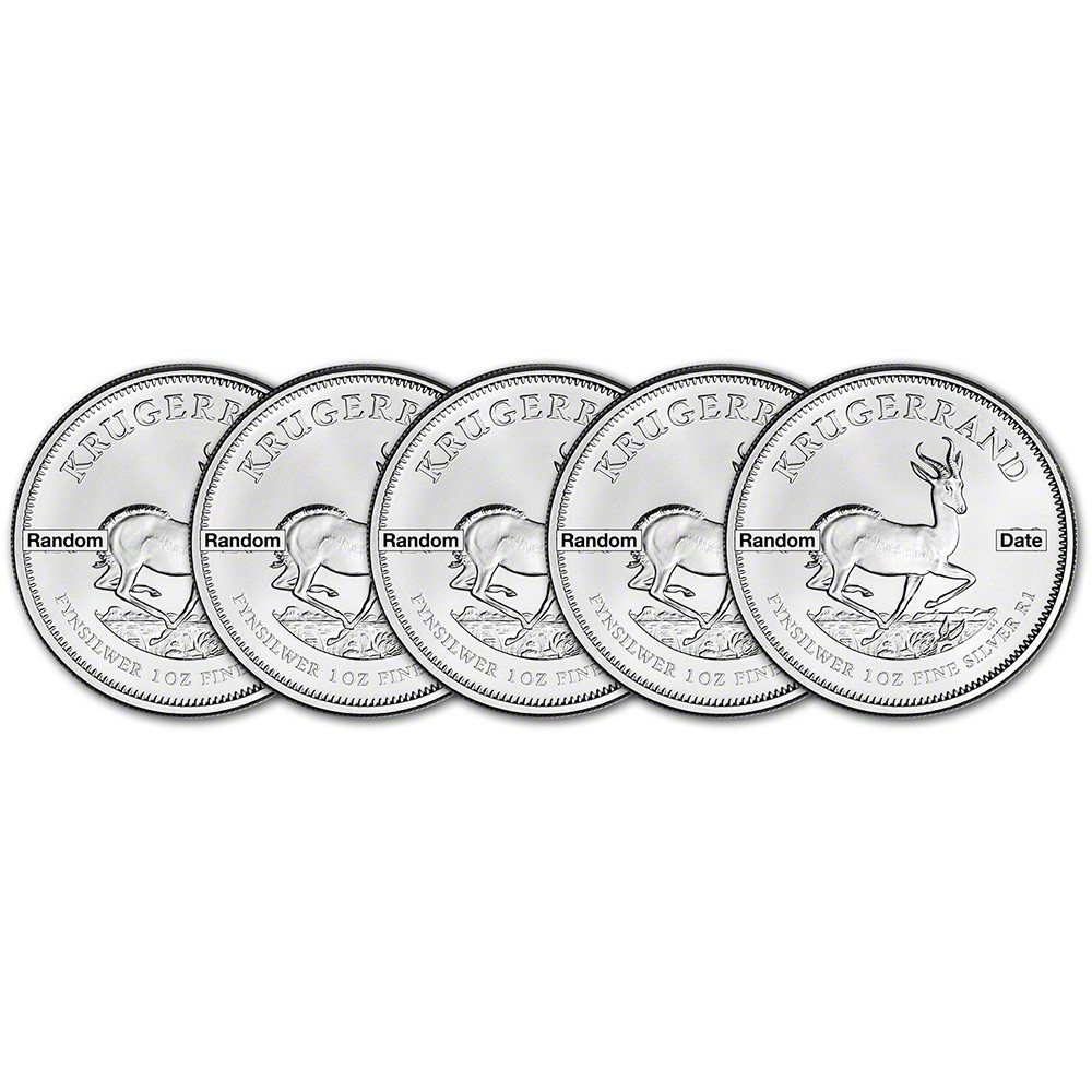 South Africa Silver Krugerrand 1 oz 1 Rand - BU Random Date Five 5 ...