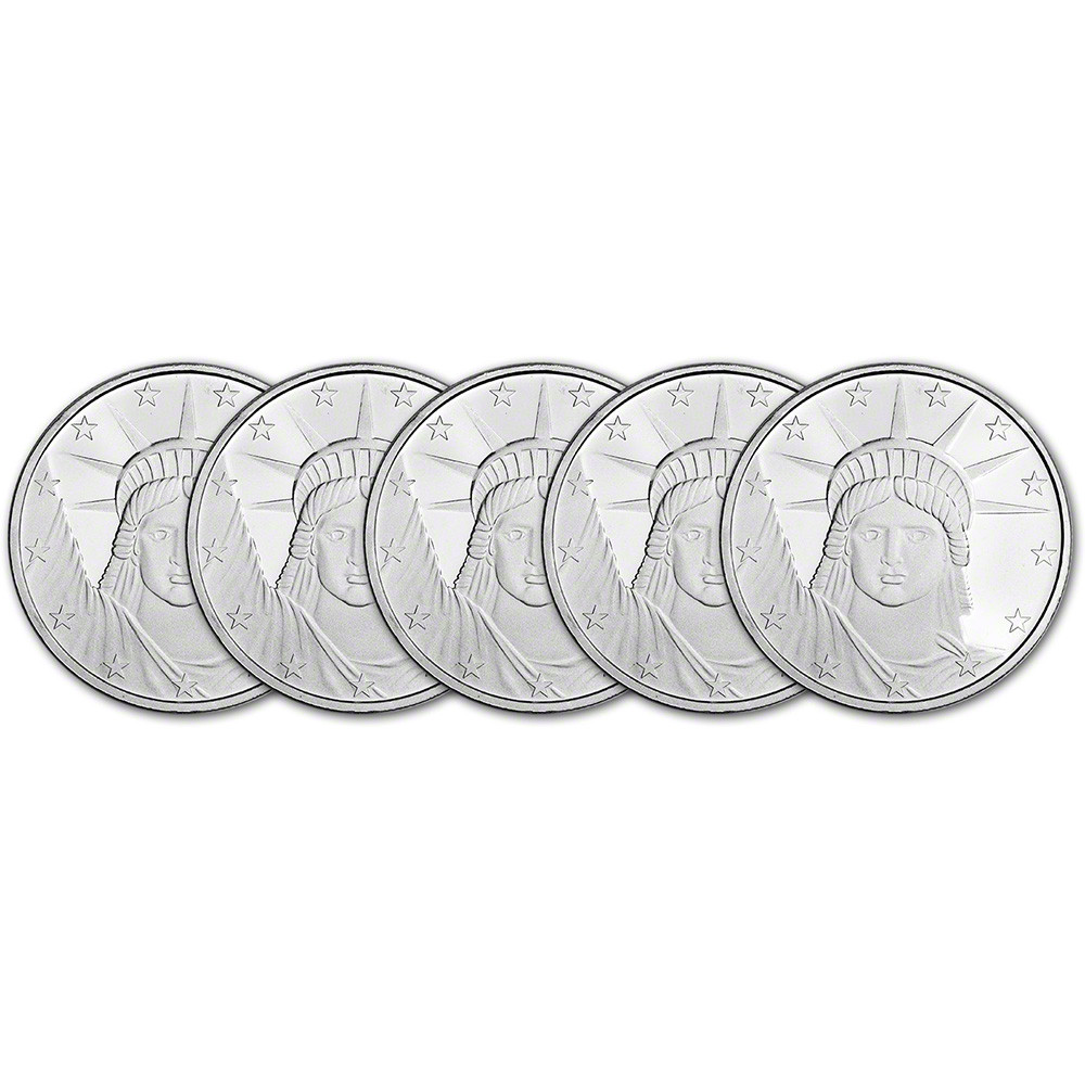 FIVE 1 oz. SilverTowne Silver Round - Lady Liberty Design - 999 Fine ...