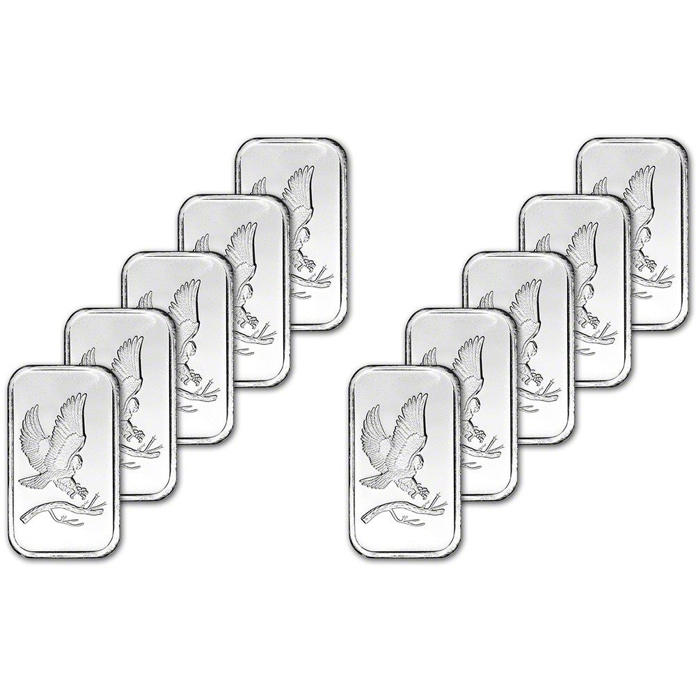 TEN 1 oz. SilverTowne Silver Bar - Bald Eagle Design - 999 Fine [SILVER ...