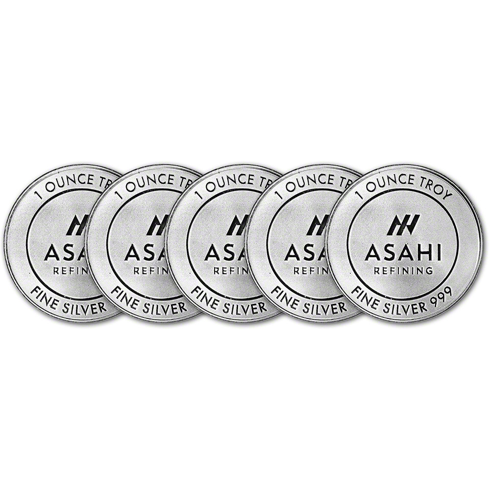FIVE (5) 1 oz Silver Round - Asahi Refining .999 Fine [SILVER-Rnd-1oz ...