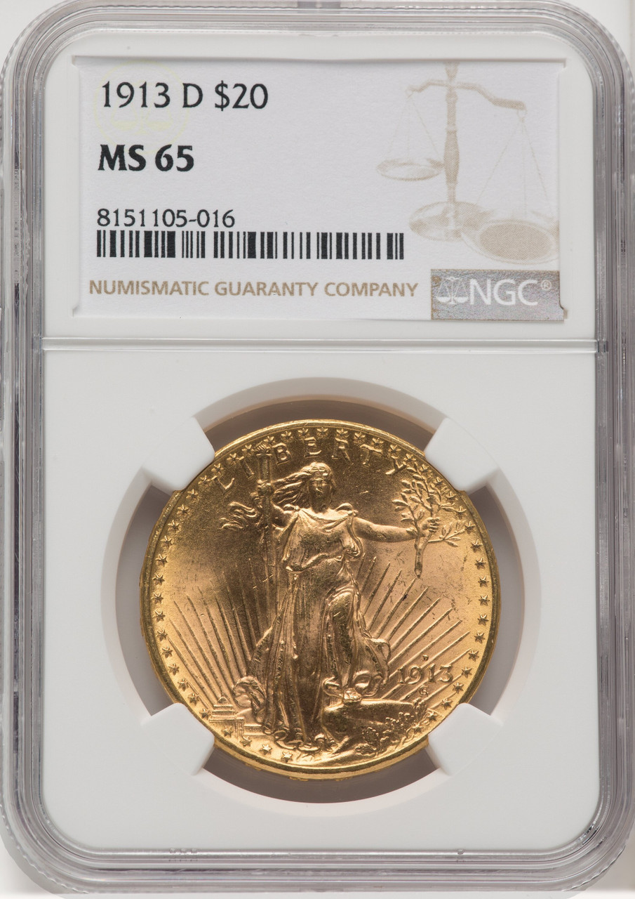 1913 D US Gold $20 Saint-Gaudens Double Eagle - NGC MS 65 [V-HA ...