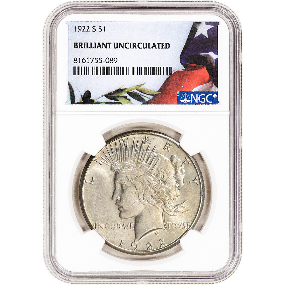 1922 S US Peace Silver Dollar $1 - NGC Brilliant Uncirculated [PEACE-22 ...