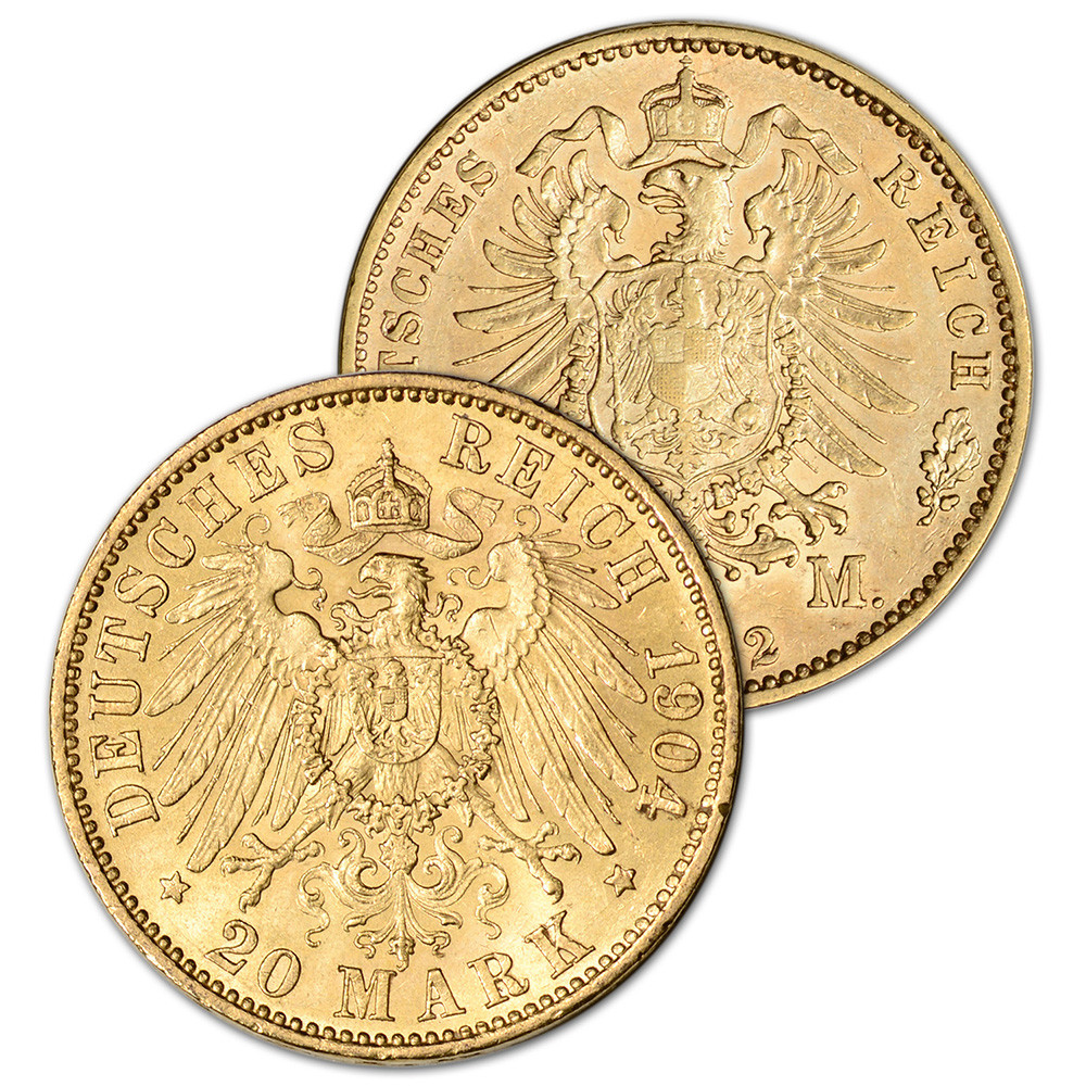 Germany Gold 20 Mark .2304 oz - Average Circulated - Random Date [X-DE ...