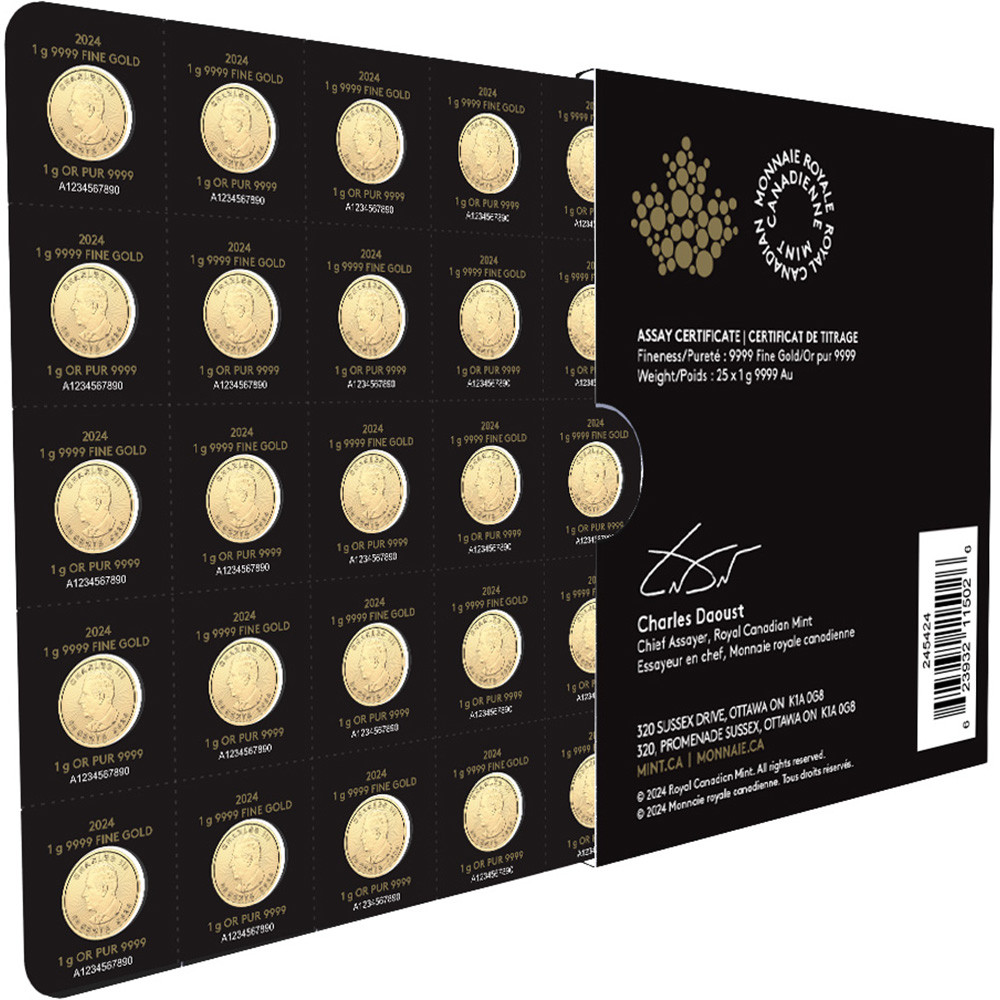 2024 25x1 gram Gold Maplegram25 - RCM - Royal Canadian Mint .9999 Fine ...