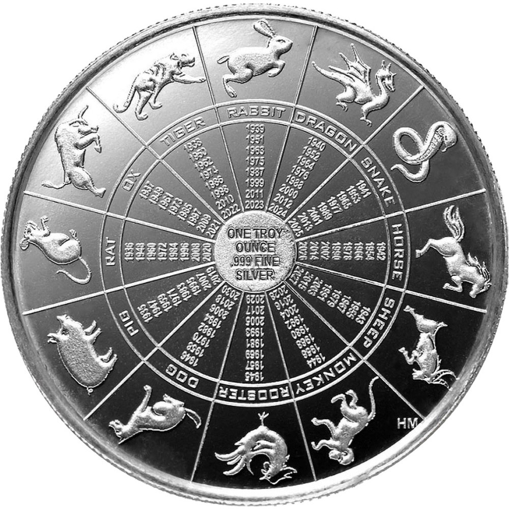 1 oz Highland Mint Silver Round - Lunar Year of the Dragon .999 Fine ...
