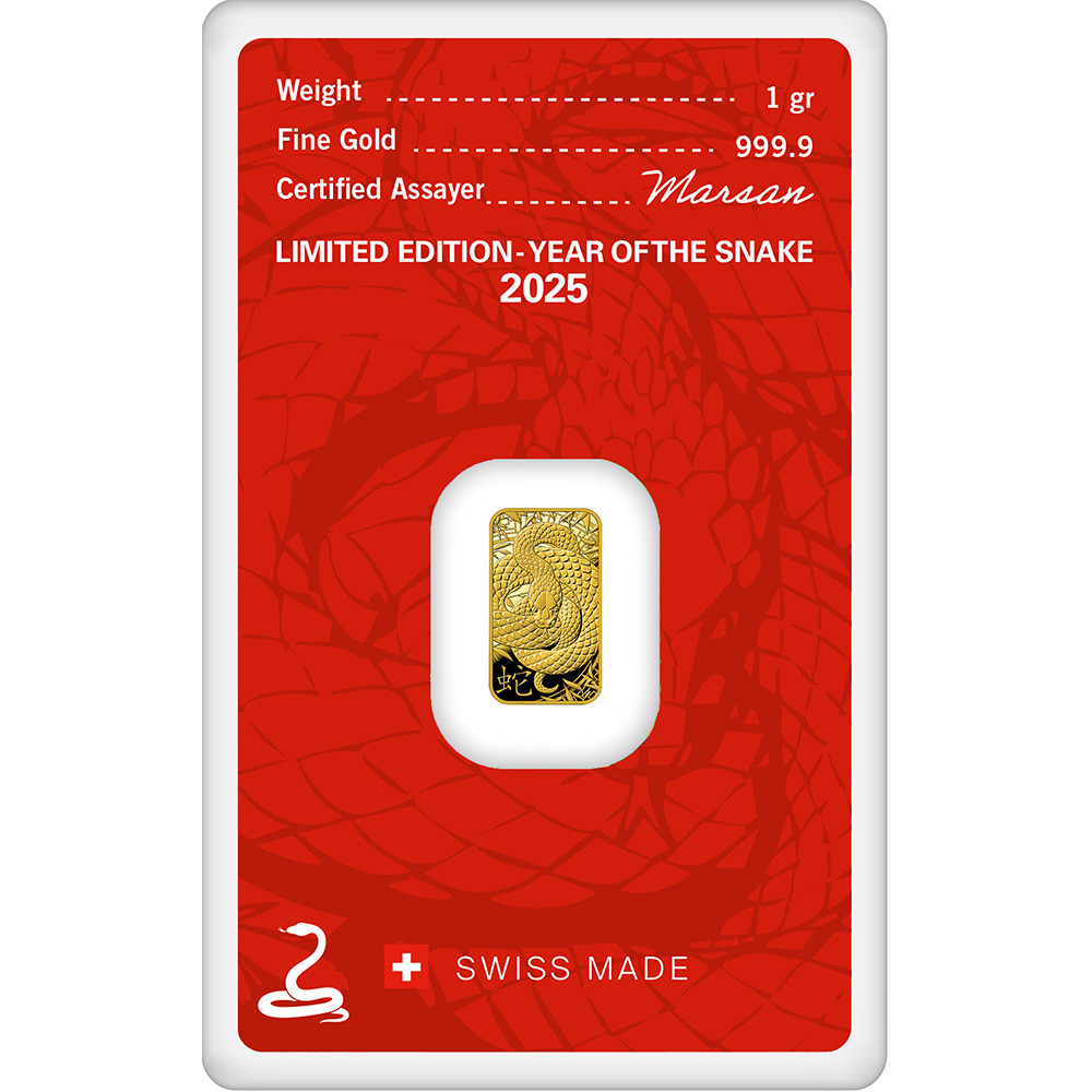 1 gram Gold Bar Argor Heraeus 2025 Lunar Year of the Snake 999.9 Fine ...
