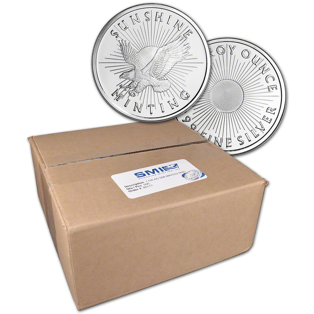 FIVE HUNDRED (500) 1 oz. Silver Round - Sunshine Minting - .999 Fine ...