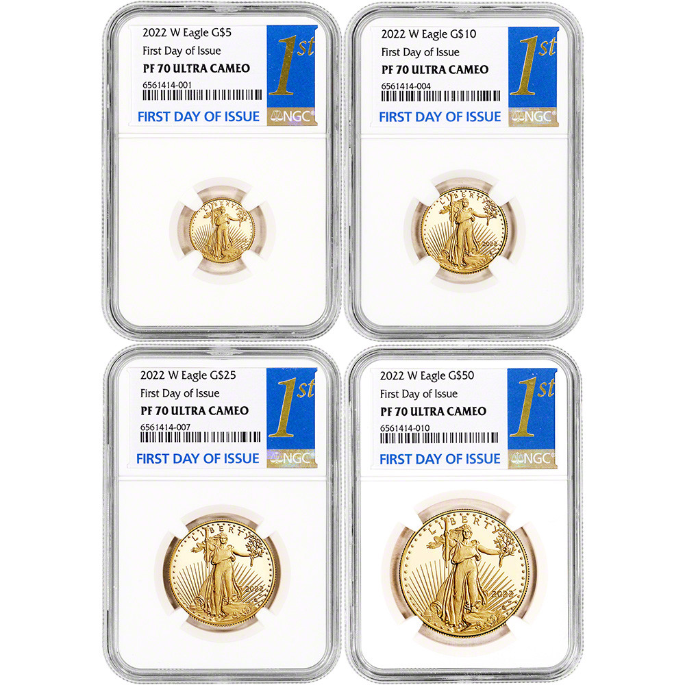 2022 W American Gold Eagle Proof 4 pc Year Set NGC PF70 UCAM First Day ...