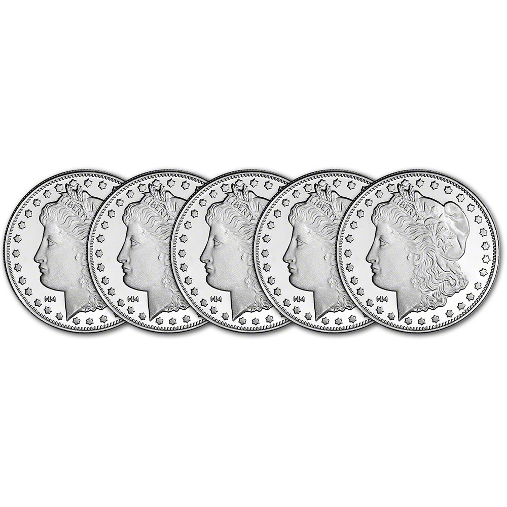 FIVE (5) 1 oz. Highland Mint Silver Round Morgan Dollar Design .999 ...