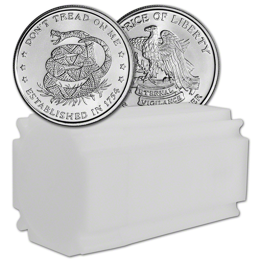 TWENTY 1 oz Cut Saw Mint Silver Round Don't Tread on Me 999 Fine Tube ...
