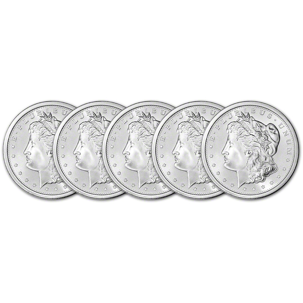 FIVE (5) 1 oz. Golden State Mint Silver Round Morgan Design .999 Fine ...