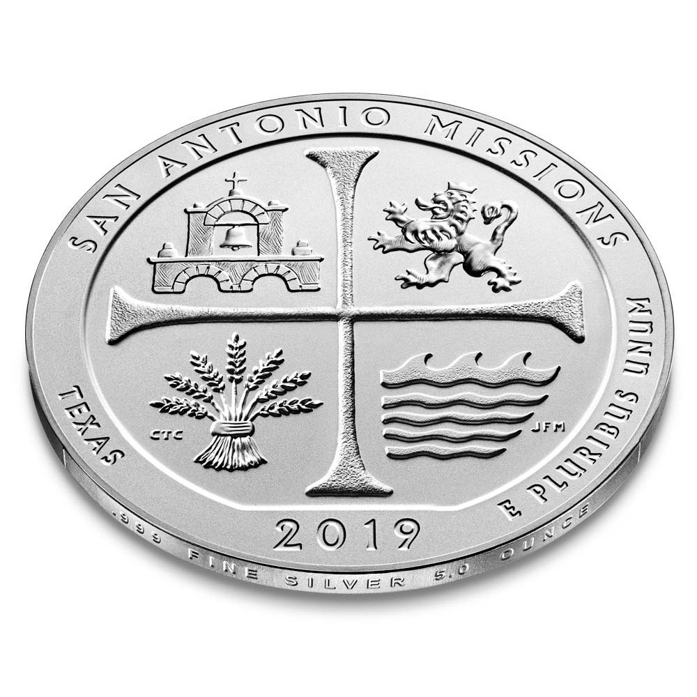 2019 P ATB San Antonio Missions Silver Uncirculated Coin 5 oz 25C in ...