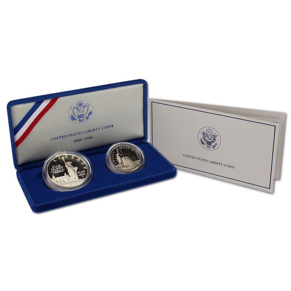 1986 US Statue of Liberty 2 Coin Commemorative Proof Set in OGP [US-MC ...