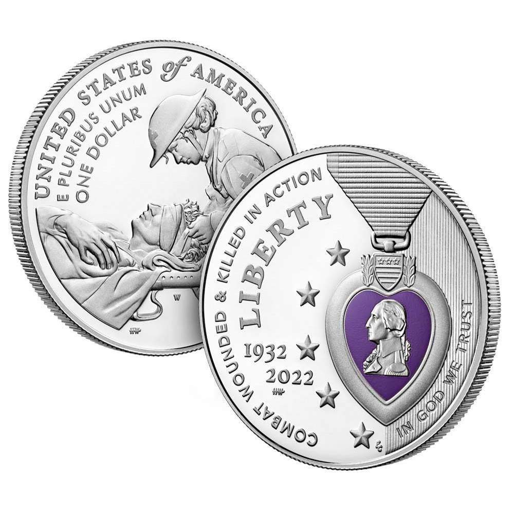 2022 W US Purple Heart Colorized Commemorative Proof Silver Dollar in ...