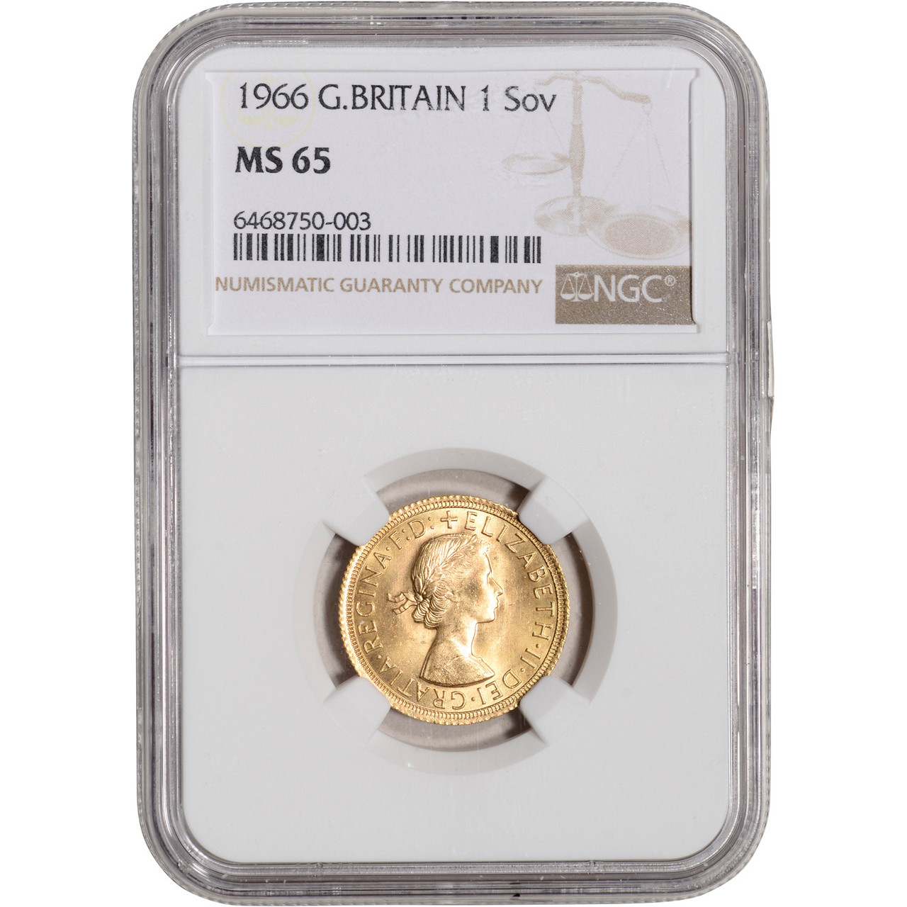 1966 Great Britain Gold 1 Sovereign £1 - NGC MS65 [WG-02809] - Liberty Coin