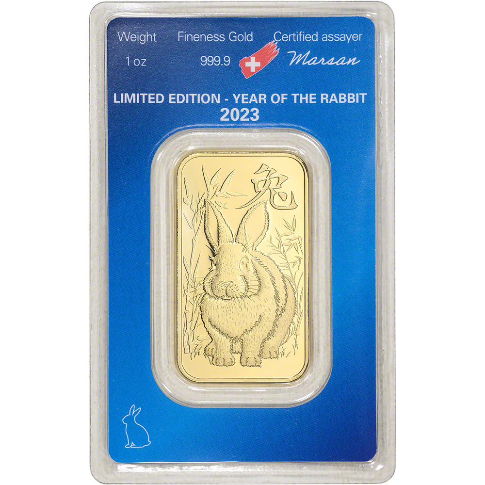 1 oz Gold Bar Argor Heraeus - 2023 Lunar Year of the Rabbit 999.9 Fine ...