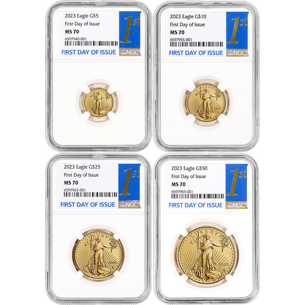 2023 American Gold Eagle 4 pc Year Set - NGC MS70 First Day Issue 1st ...
