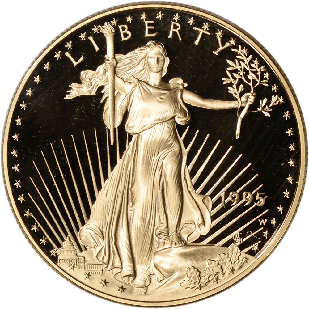 1995 W American Gold Eagle Proof 1 oz $50 - PCGS PR70 DCAM Gold Foil ...