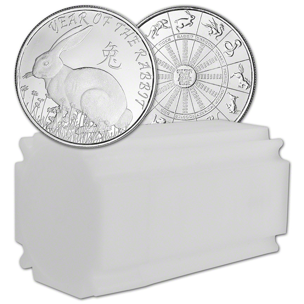 TWENTY (20) 1 oz Highland Mint Silver Round Lunar Rabbit .999 Roll Tube ...