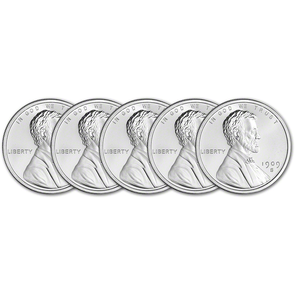 FIVE (5) 1 oz. Golden State Mint Silver Round Lincoln Cent Design .999 ...