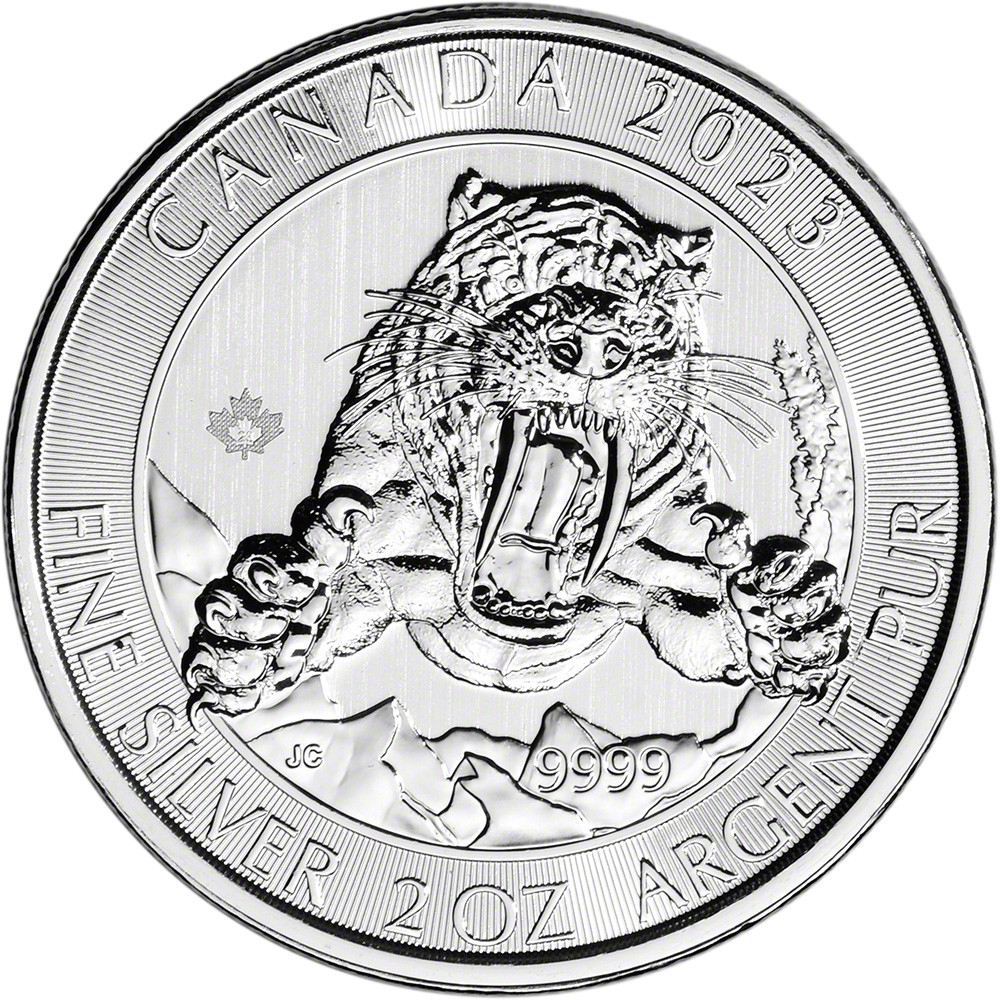 2023 Canada Silver Ice Age Smilodon Sabre Tooth Tiger 2 oz $10 14 Coin ...