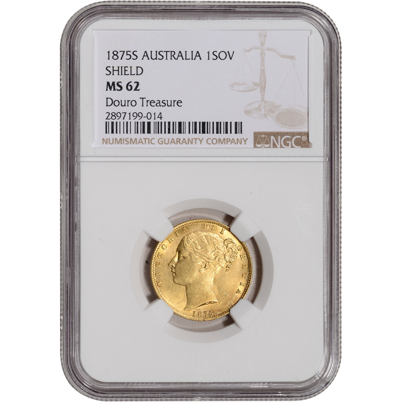 1875 S Australia Gold Sovereign - NGC MS62 Shield Douro Shipwreck [WG-02972] - Liberty Coin