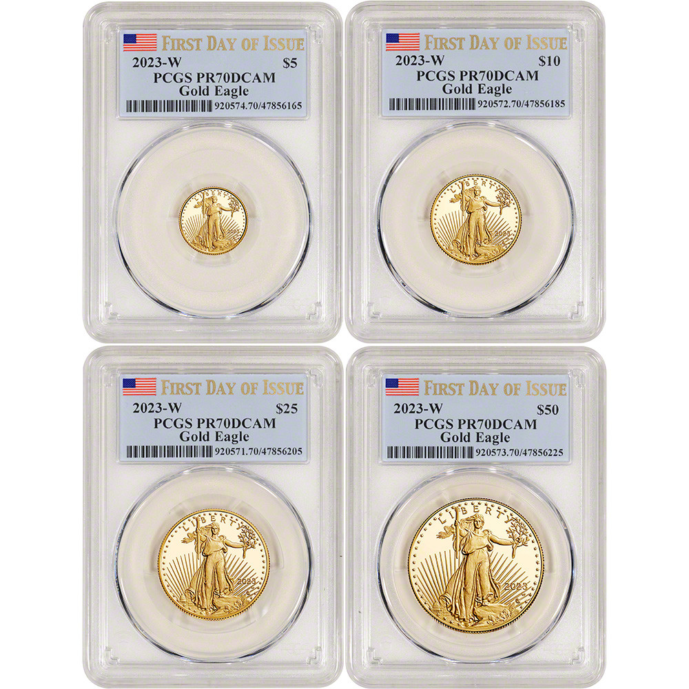 2023 W American Gold Eagle Proof 4 pc Year Set PCGS PR70 DCAM First Day ...
