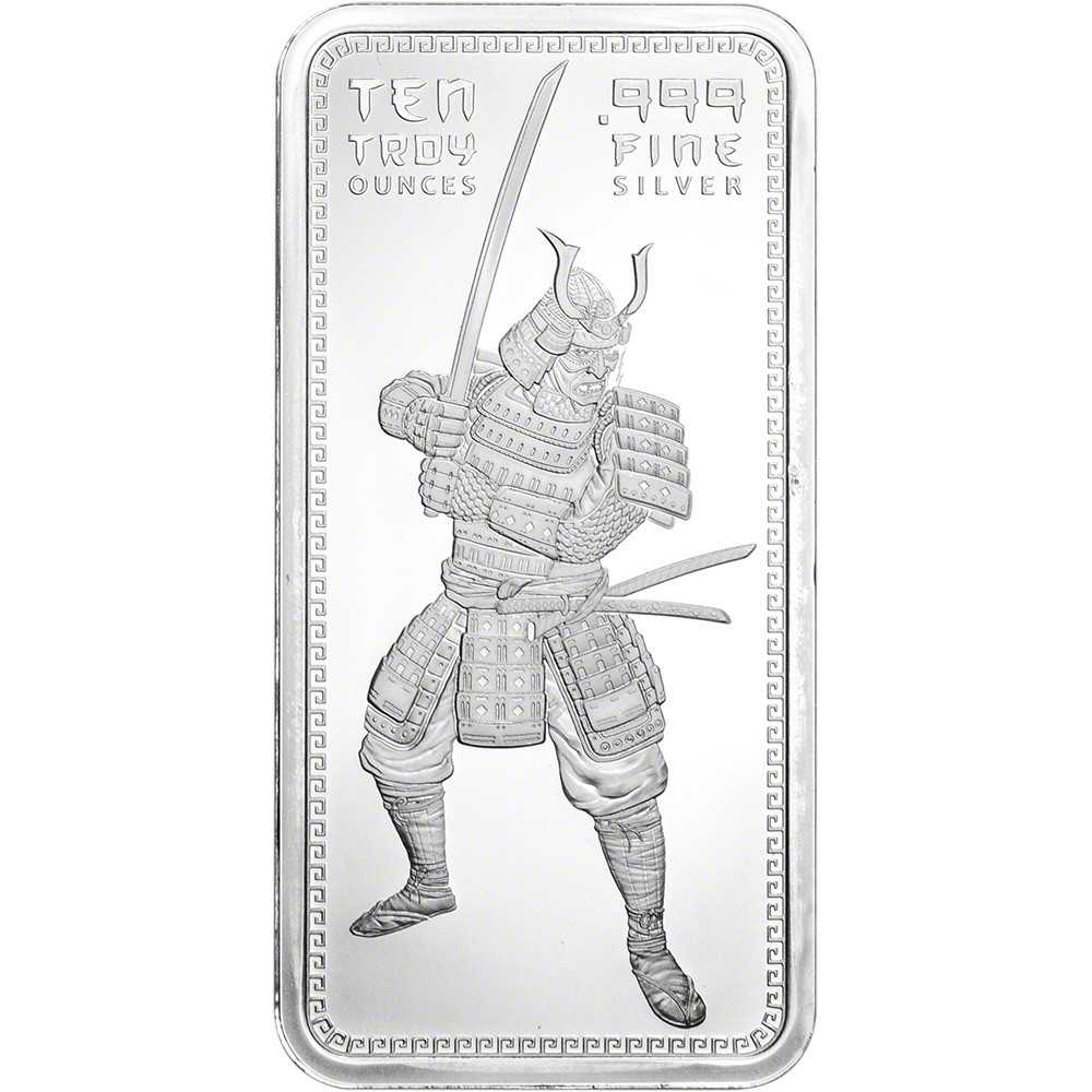 TEN (10) 10 oz. Golden State Mint Silver Bar Samurai .999 Fine [SILVER ...